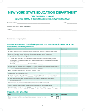 Fillable Online NYS PreK Health and Safety Checklist. Health and Safety ...