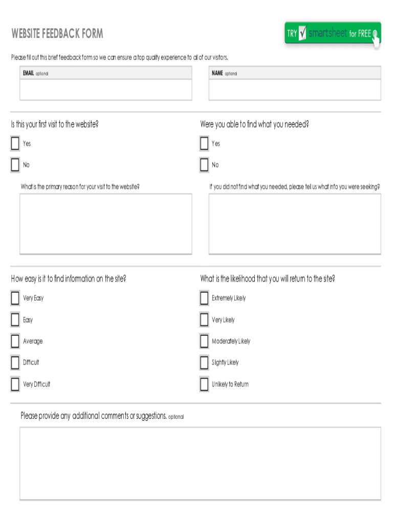 Fillable Online WEBSITE FEEDBACK FORM - Smartsheet Fax Email Print ...