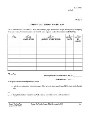 Fillable Online Vendor # FORM C-42 STATUS OF CURRENT PRIME ... Fax ...