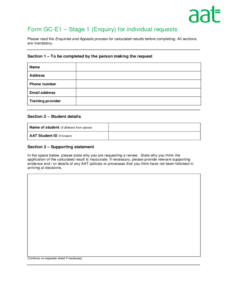 Fillable Online Form GC-E1Stage 1 (Enquiry) for individual requests ...