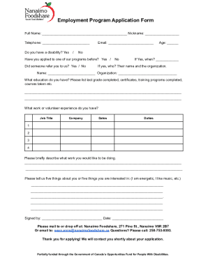 Fillable Online Employment Program Application Form Fax Email Print - pdfFiller