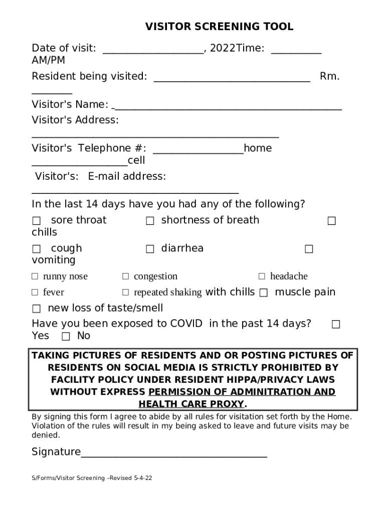 Visitor Screening Doc Template | pdfFiller