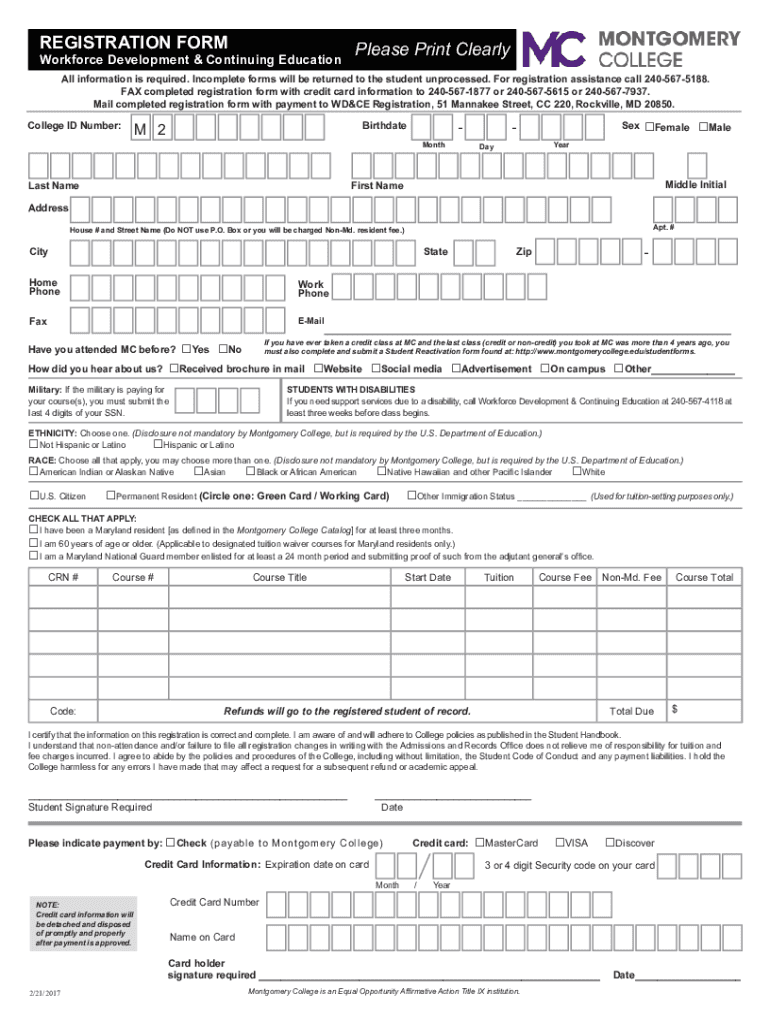 Fillable Online WD&CE Noncredit Course Registration Form, Printable ...