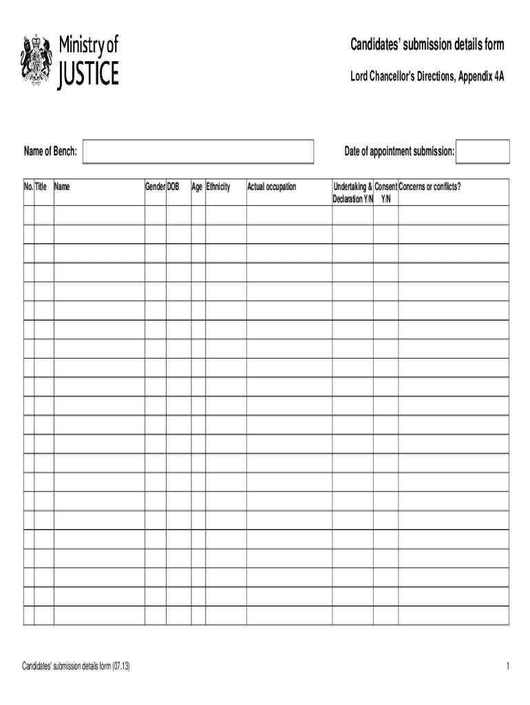 Fillable Online Candidates submission details form. Lord Chancellors ...