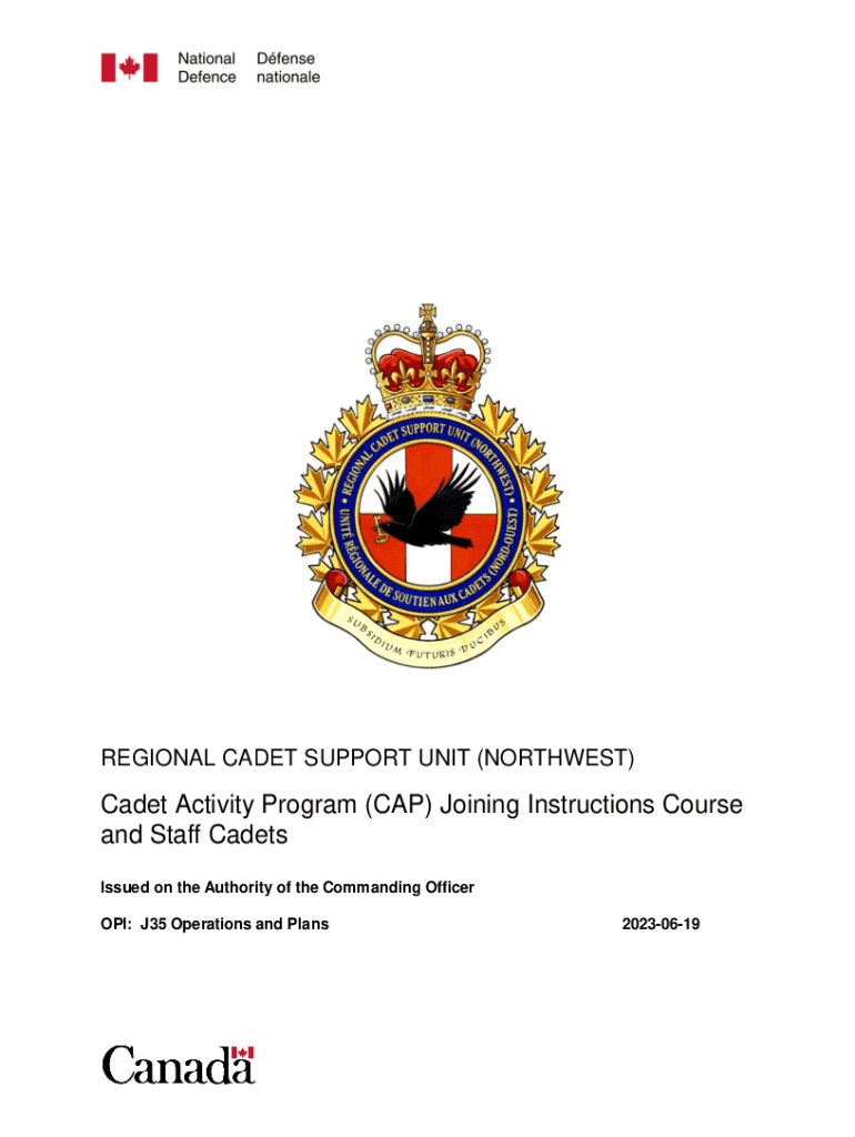 Fillable Online Cadet Activity Program (CAP) Joining Instructions ...