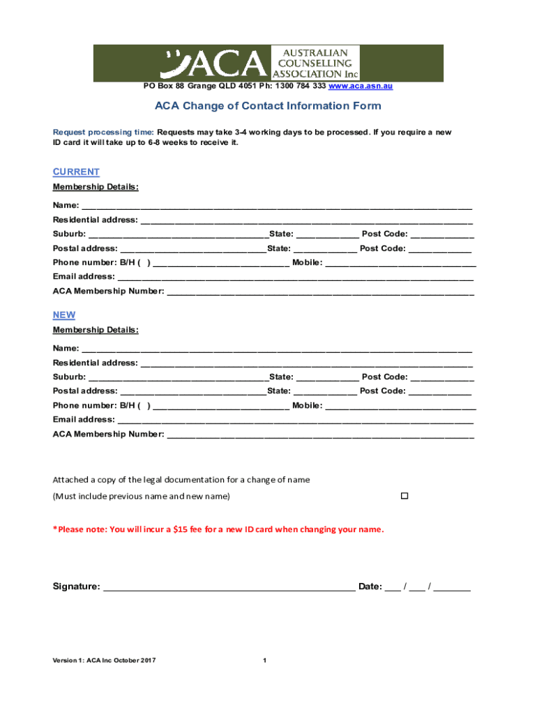 Fillable Online ACA Change of Contact Information Form Fax Email Print - pdfFiller