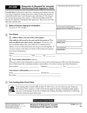 Fillable Online JV-259 Response to Request for Juvenile Restraining ...