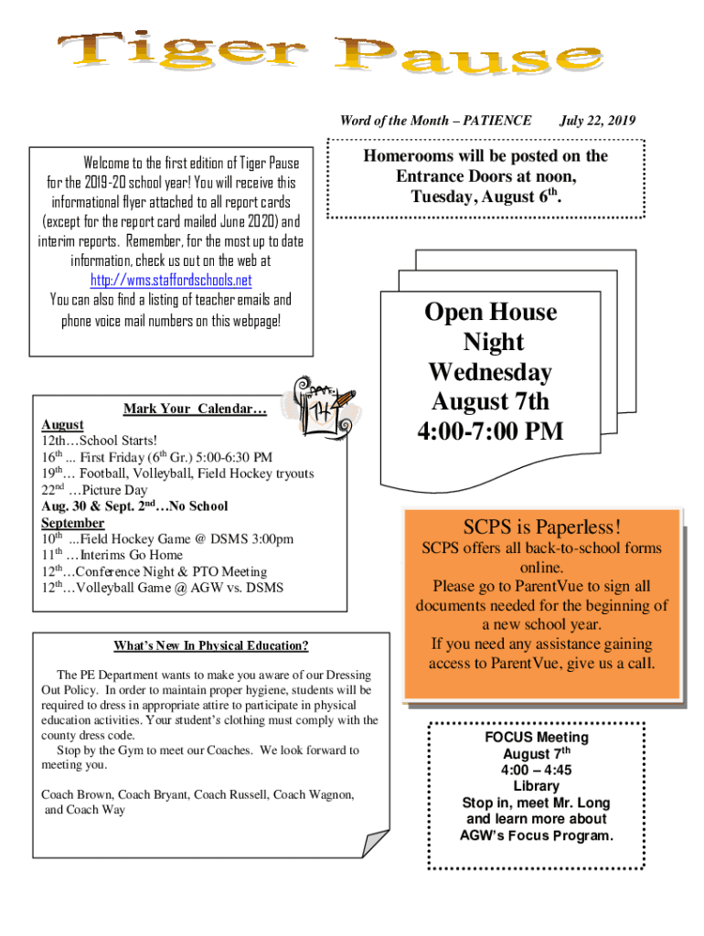 Fillable Online Open House Night Wednesday August 7th 4:00-7:00 PM Fax ...