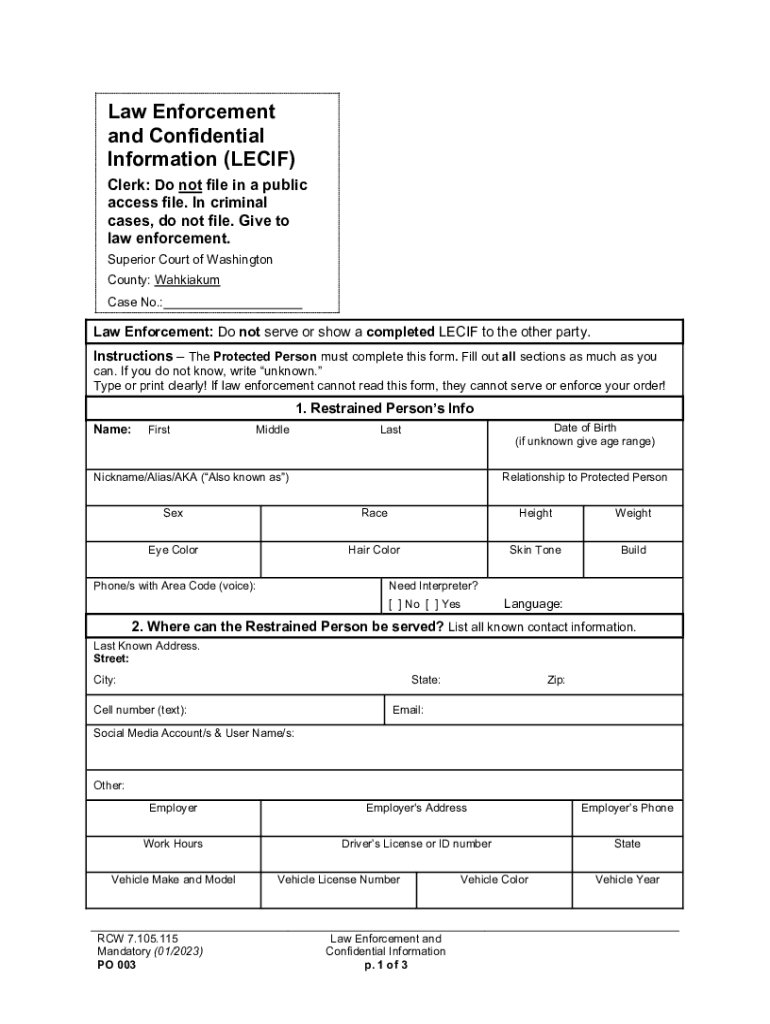 Fillable Online Extreme Risk Protection Order (LECIF) Do NOT serve or ...
