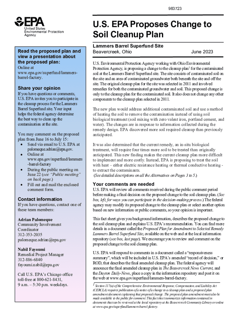 Fillable Online EPA FACT SHEET - US EPA PROPOSES CHANGE TO SOIL CLEANUP ...