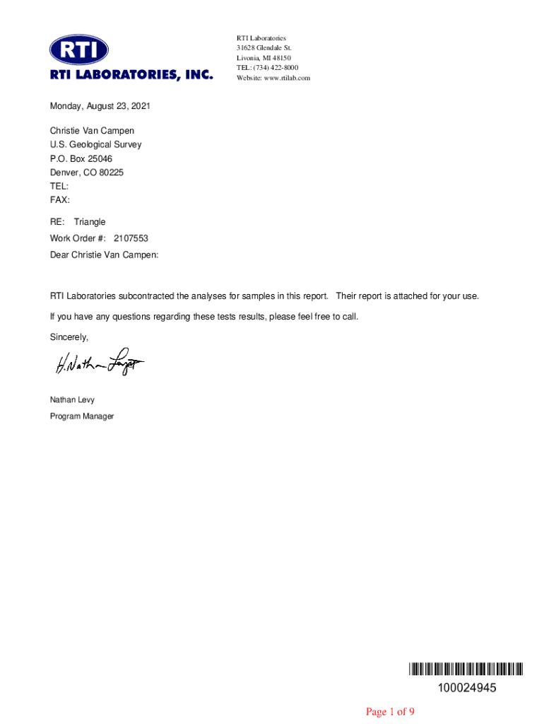 Fillable Online VAPOR INTRUSION SAMPLING EVENT/RTI LABORATORIES AIR ...