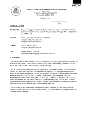 Fillable Online EPA ACTION MEMORANDUM - REQUEST FOR APPROVAL OF A TIME-CRITICAL REMOVAL ACTION ...