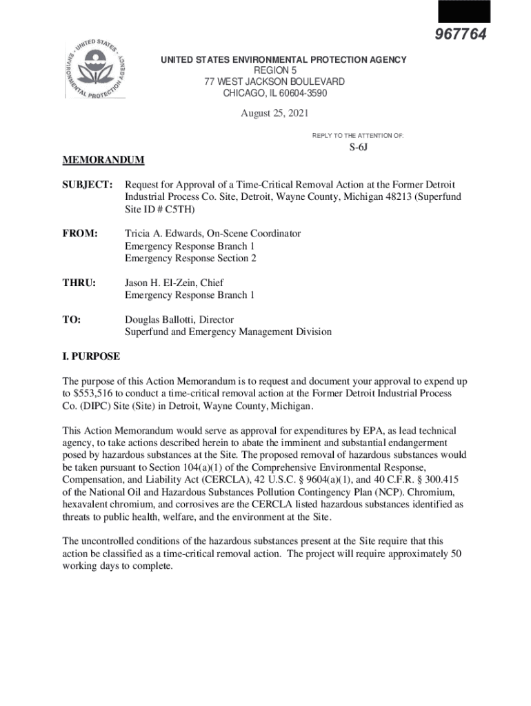 Fillable Online EPA ACTION MEMORANDUM - REQUEST FOR APPROVAL OF A TIME ...