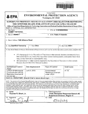 Fillable Online EPA - SUPERFUND PROPERTY REUSE EVALUATION CHECKLIST FOR REPORTING SITEWIDE READY ...