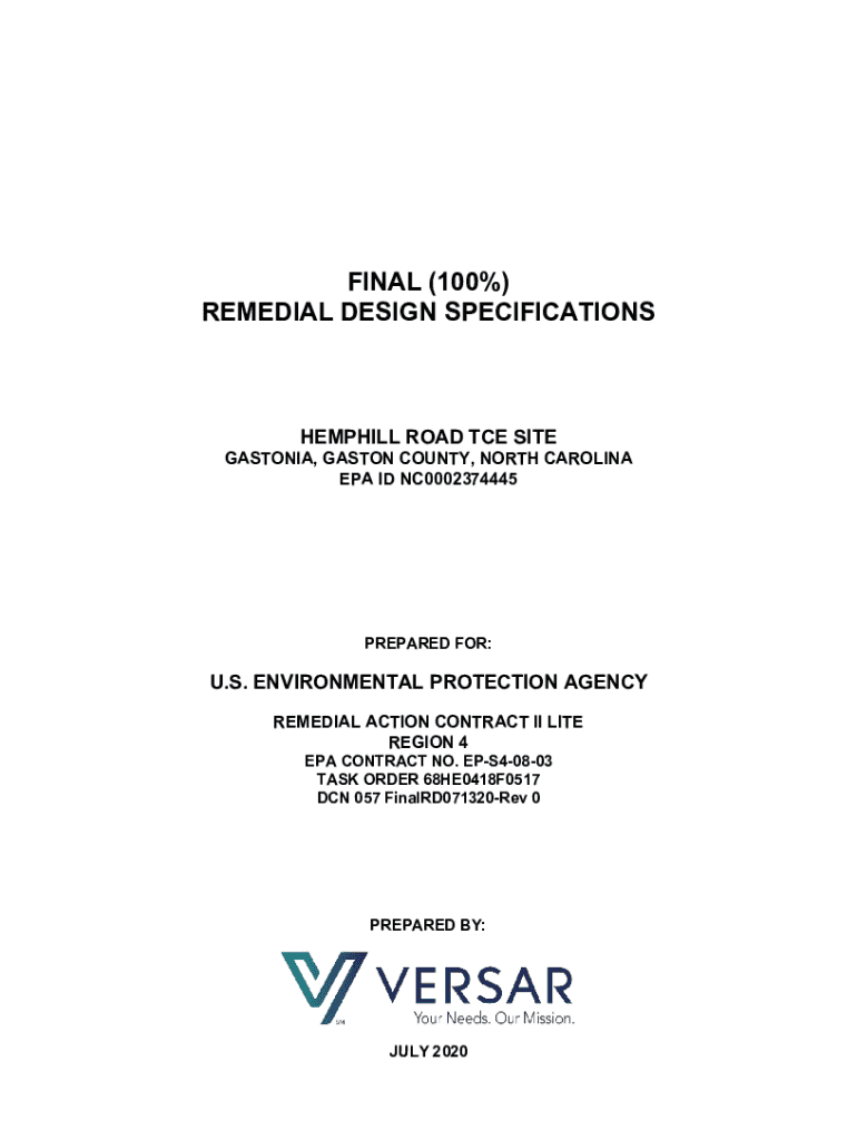 Fillable Online FINAL (100%) REMEDIAL DESIGN SPECIFICATIONS, HEMPHILL ...
