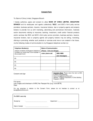 Fillable Online Consent Form To: Bank of China Limited, Singapore ...