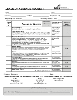 Fillable Online Beginning Date of Leave: Returning Date of Leave: Fax ...