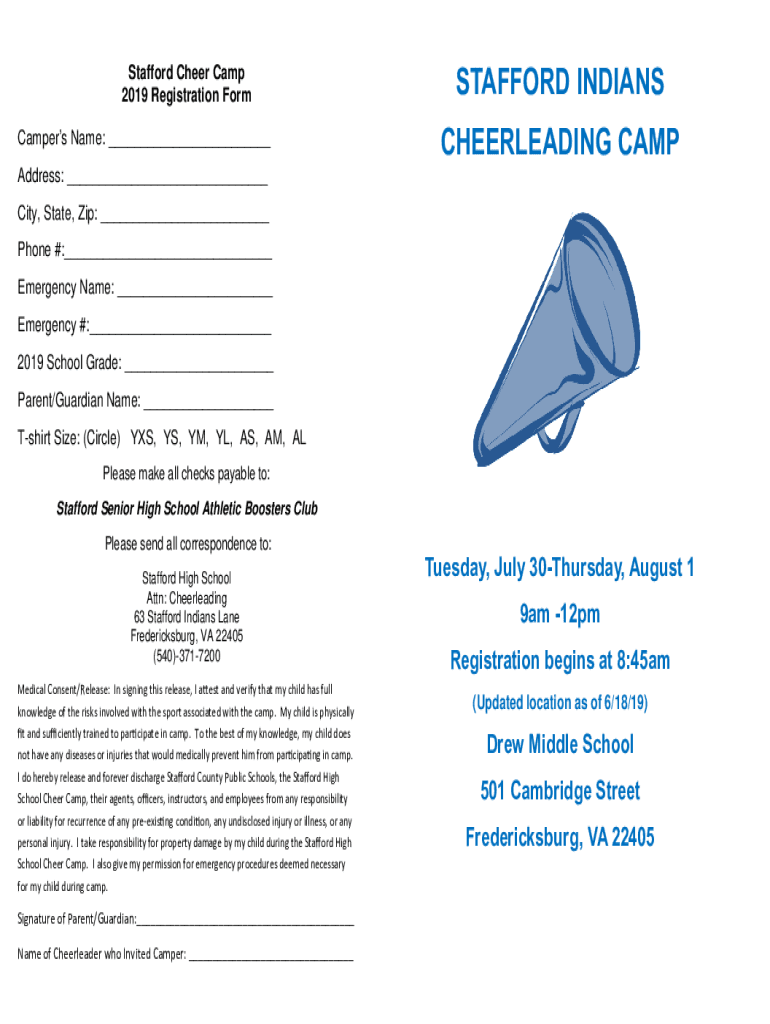 Fillable Online WILDCAT MINI CHEER CAMP Registration Form - Studylib ...