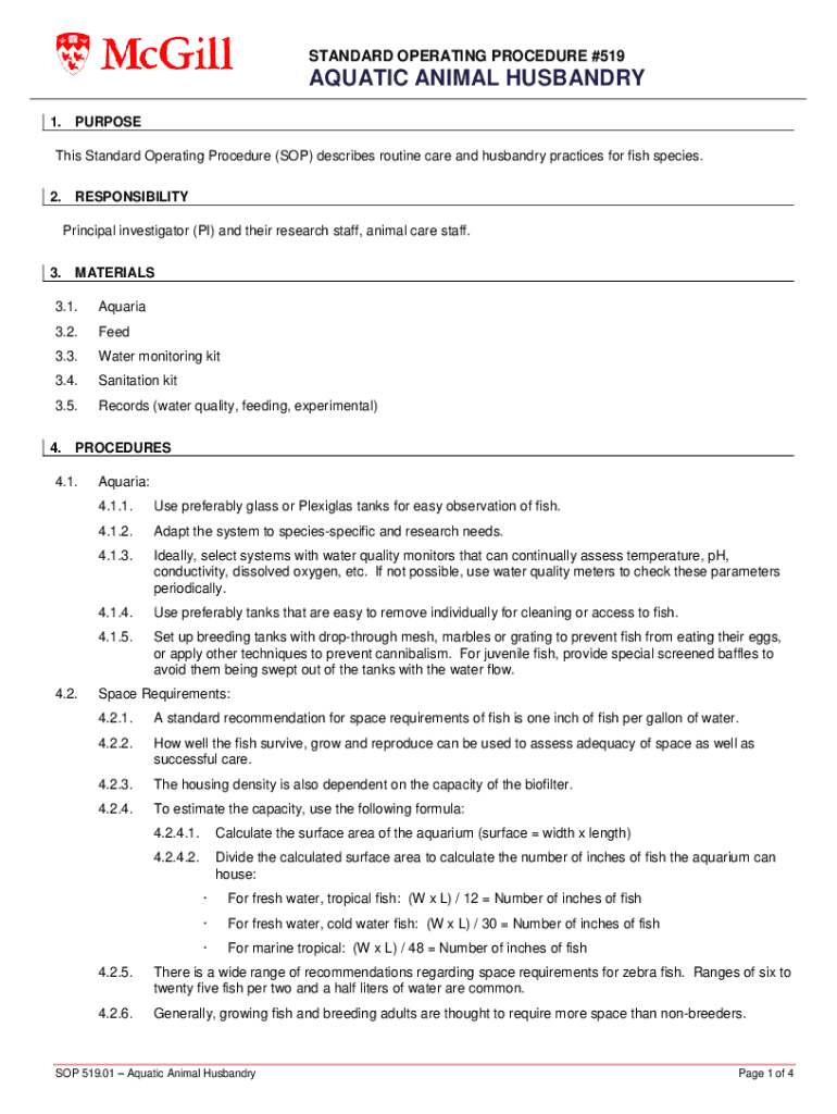 Fillable Online AQUATIC ANIMAL HUSBANDRY Fax Email Print - pdfFiller