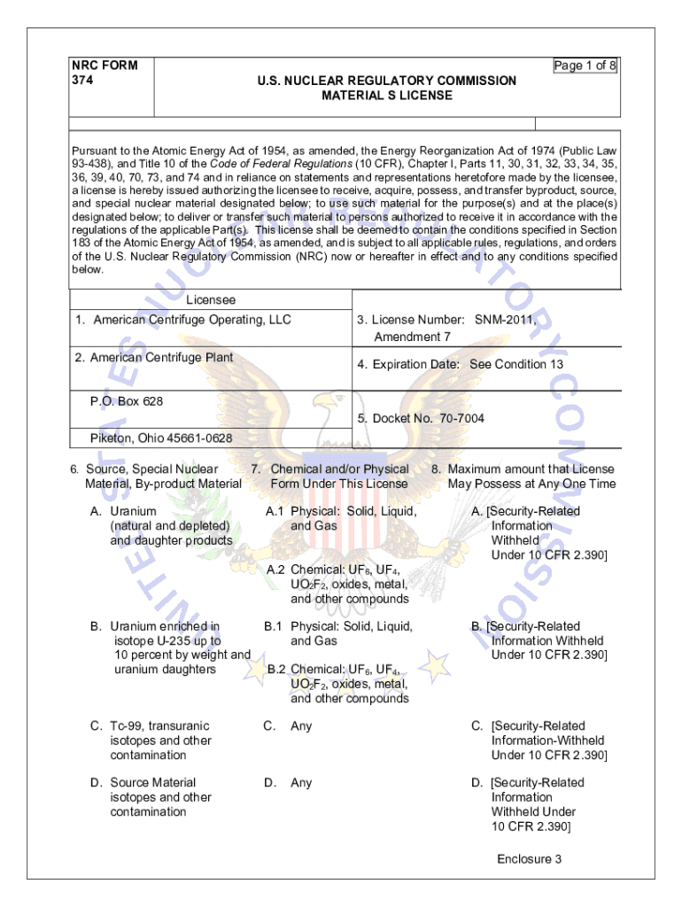 Fillable Online Fillable Online pbadupws nrc NRC FORM 374 PAGE 1 OF 8 ...