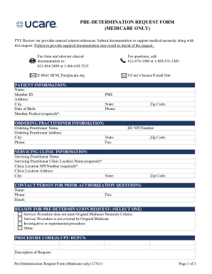 Fillable Online Pre-Determination Request Form (Medicare only) U7633 ...