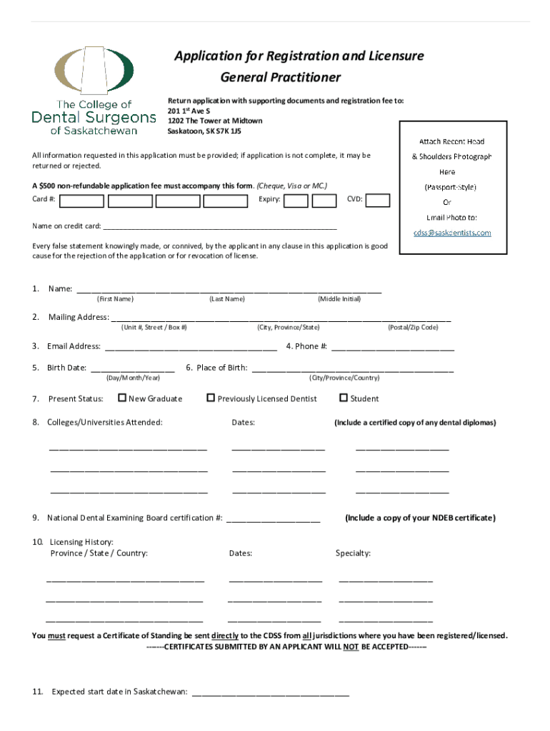 Fillable Online Application for Registration and Licensure General ...