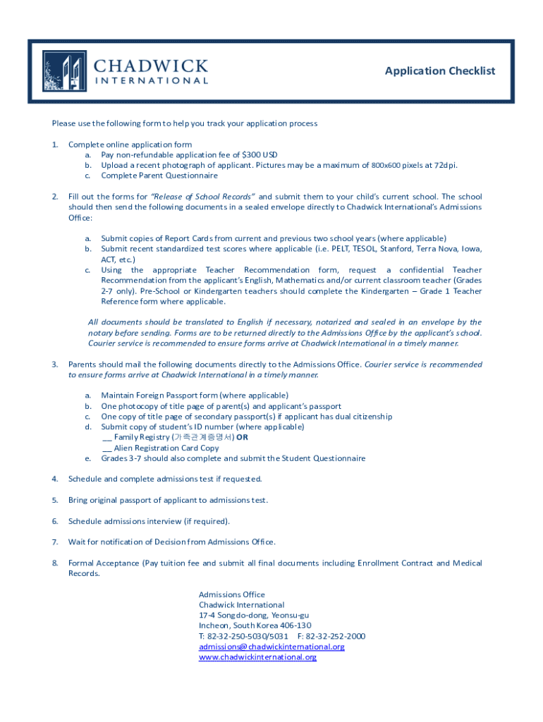 Fillable Online Application Checklist Grades 2-5 Fax Email Print - pdfFiller