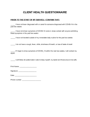 Fillable Online CLIENT HEALTH QUESTIONNAIRE Fax Email Print - pdfFiller