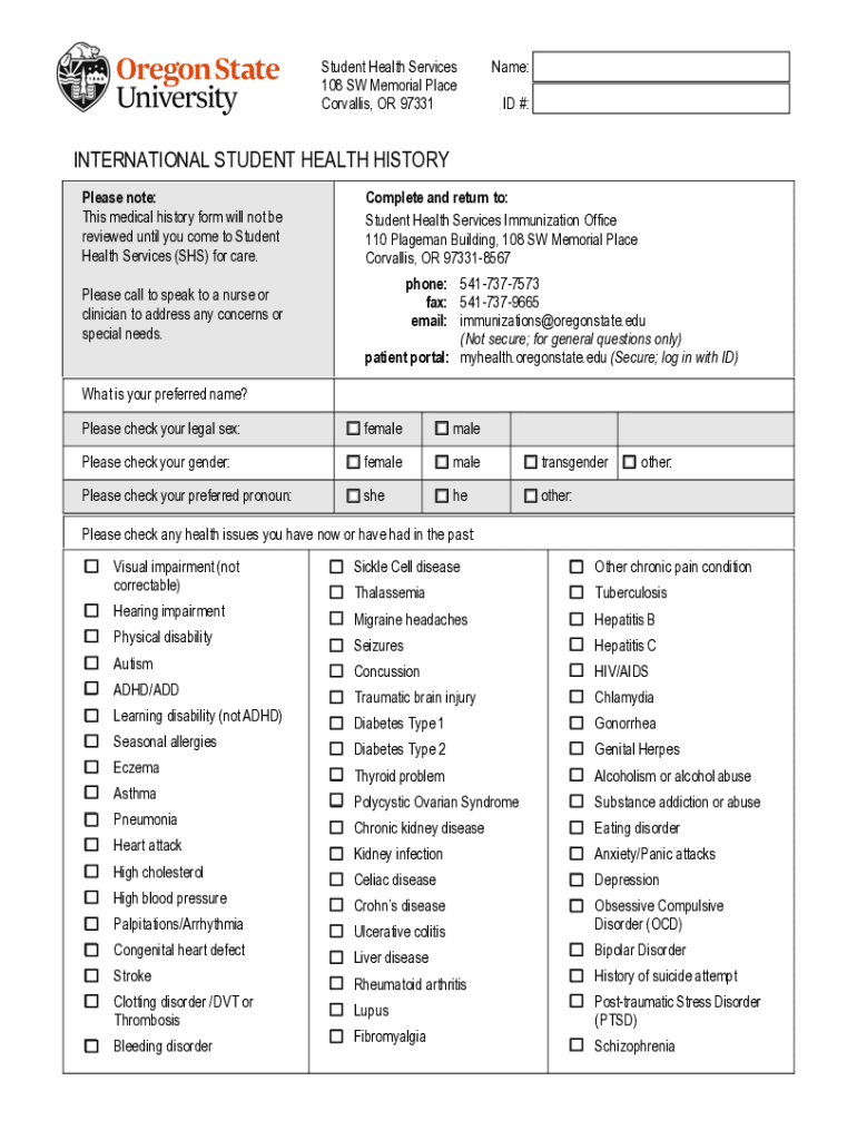 Fillable Online international student health historyinto osu Fax Email ...