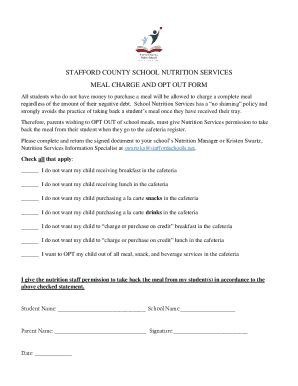 Fillable Online Meal Charge and Opt Out Request Form Fax Email Print ...