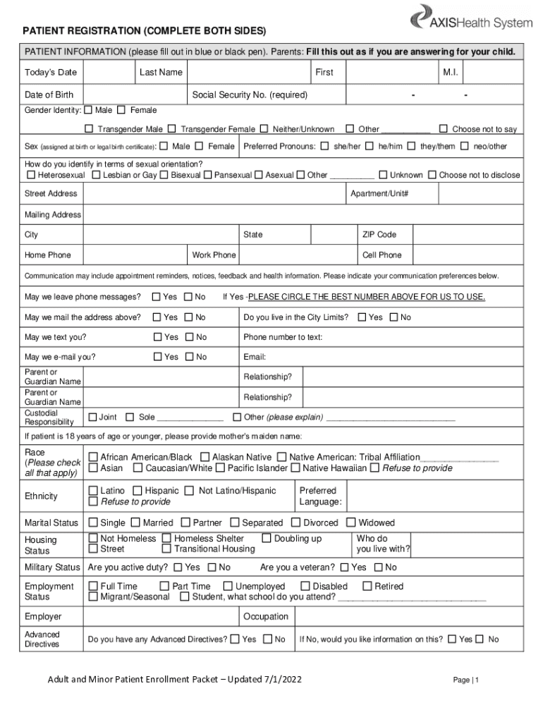 Fillable Online Adult and Minor Patient Enrollment Packet Fax Email ...