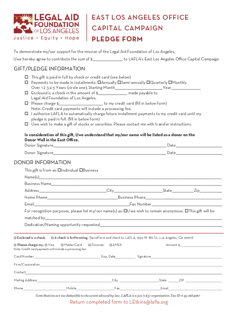 Fillable Online East Los Angeles Office Capital Campaign Pledge Form ...