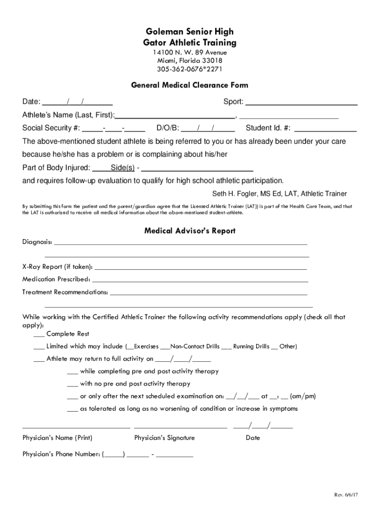 Fillable Online General Medical Clearance Form Fax Email Print - pdfFiller