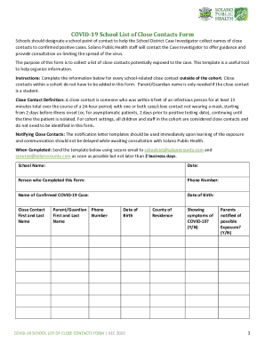 Fillable Online COVID-19 SCHOOL LIST OF CLOSE CONTACTS FORM Fax Email ...