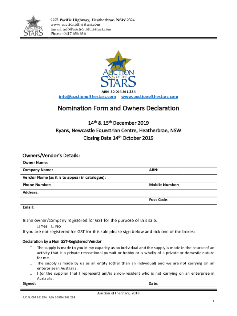 Fillable Online Nomination Form and Owners Declaration Fax Email Print - pdfFiller