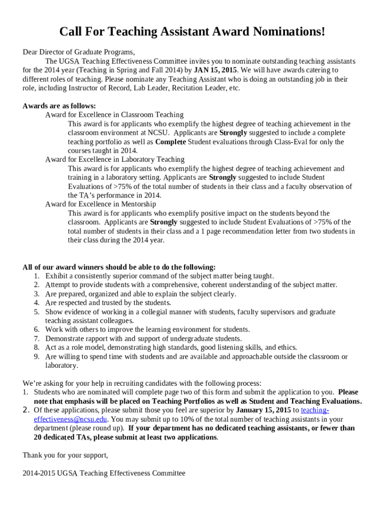 List of Campus, UT System, and State-Level Teaching Awards ... Doc Template | pdfFiller