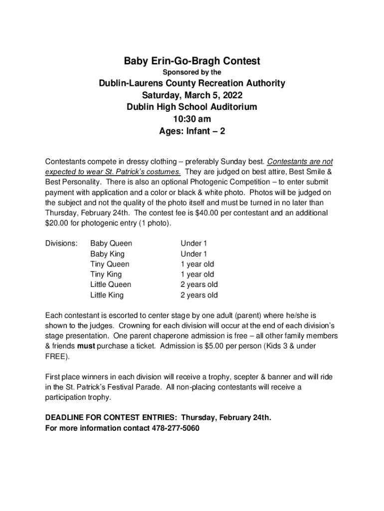 Fillable Online Miss Emerald City & Baby Erin-Go-Bragh Pageant Fax ...