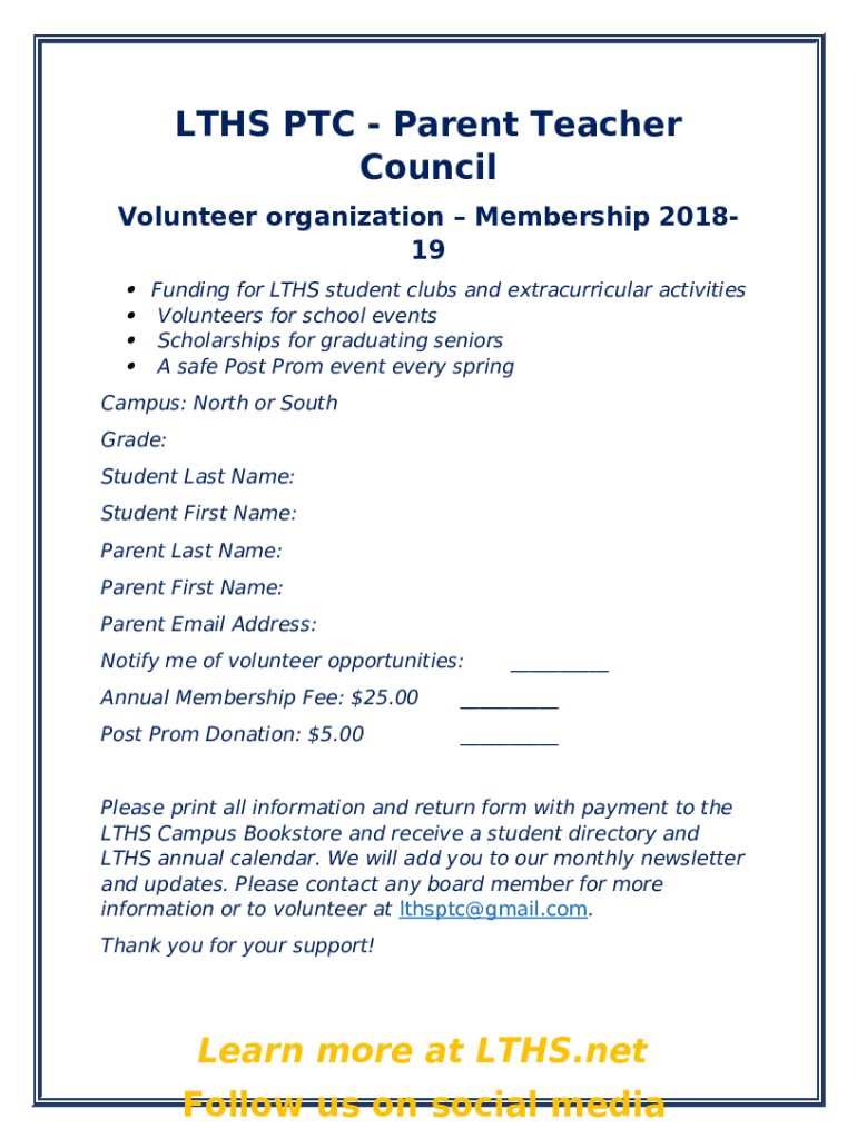 PTC Membership 2018-2019. ... Doc Template | pdfFiller