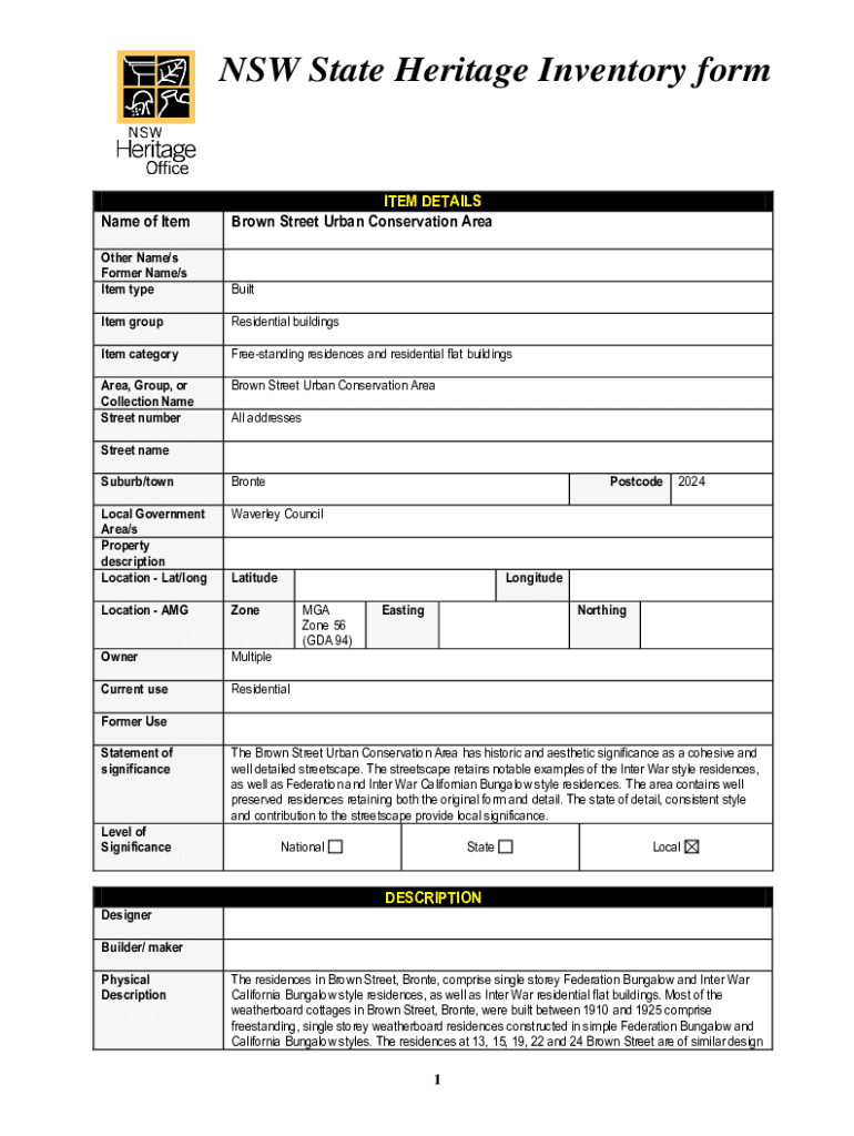 Fillable Online State Heritage Inventory - Environment NSW Fax Email Print - pdfFiller