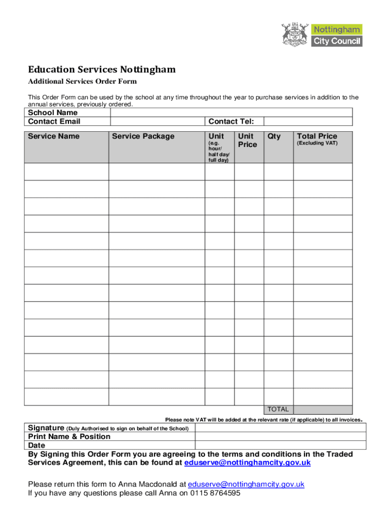 Fillable Online Additional Services Order Form Fax Email Print - pdfFiller