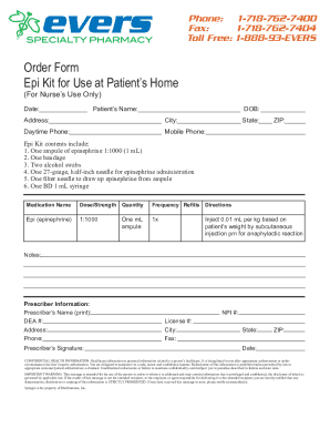 Fillable Online Order Form Epi Kit for Use at Patient's Home ...