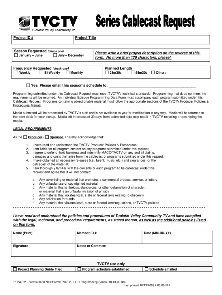 Fillable Online CABLECAST REQUEST FORM Fax Email Print - pdfFiller