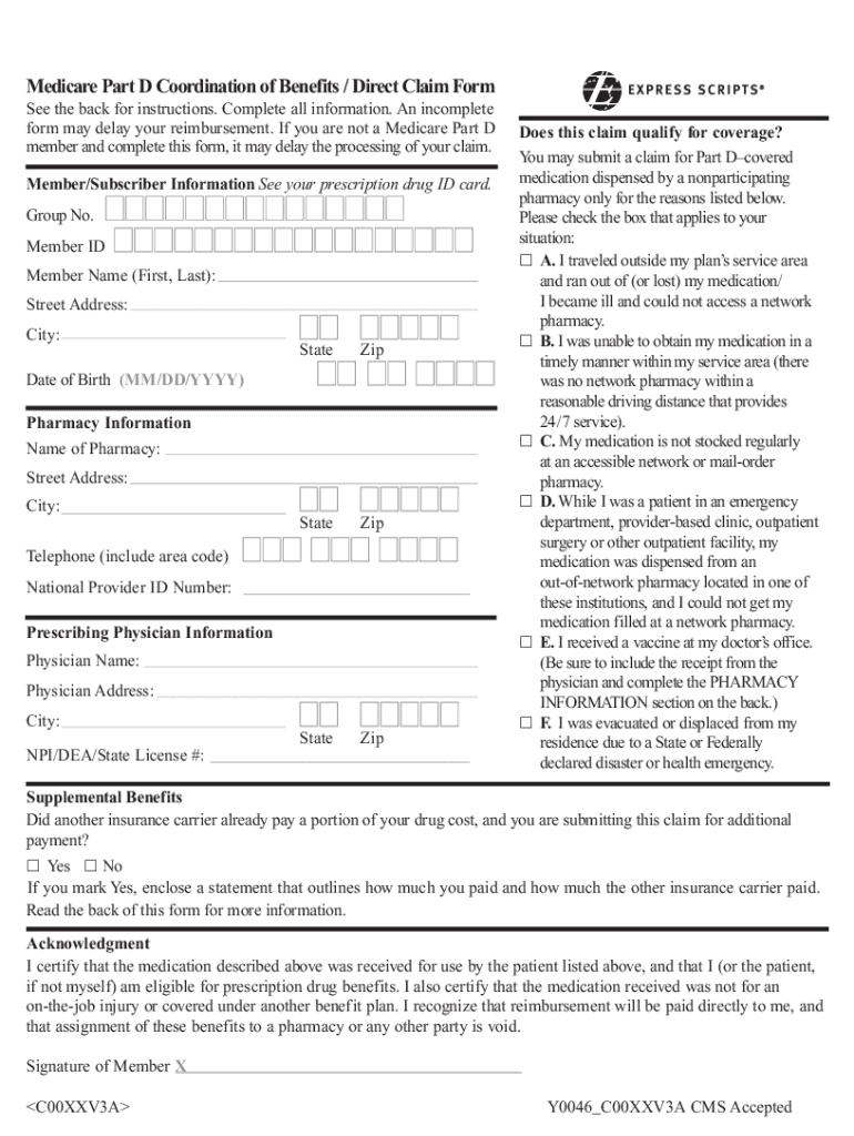 Fillable Online Medicare Part D / Direct Claim Form Fax Email Print ...