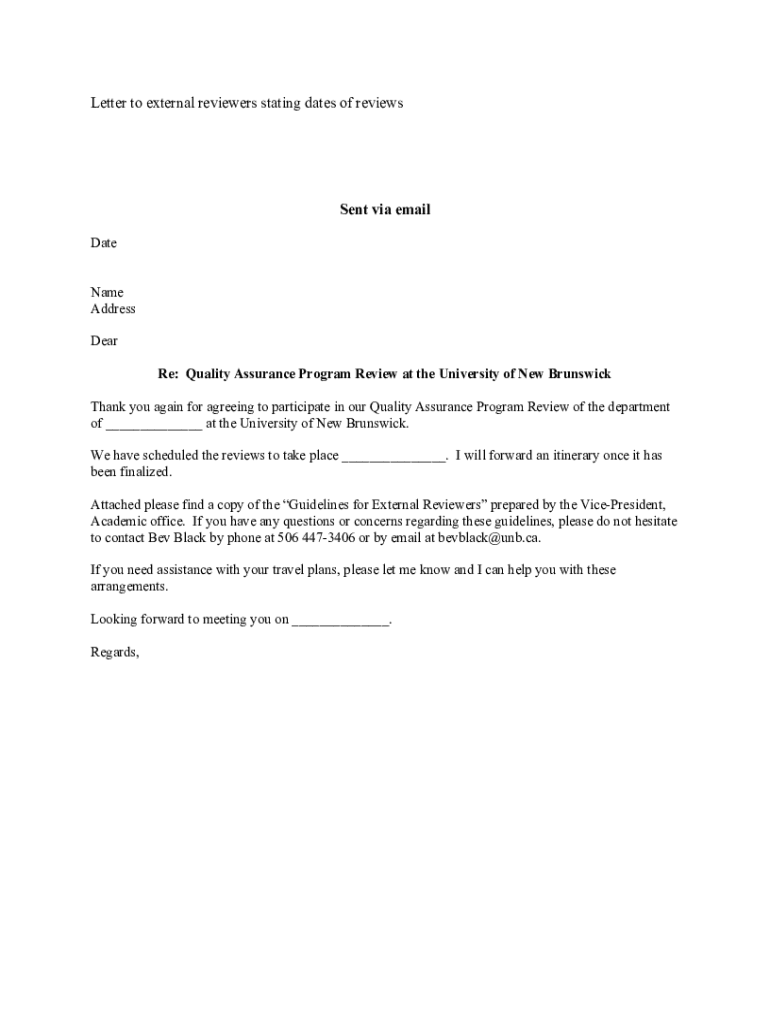 Fillable Online Letter to External Reviewers with self study documents ...