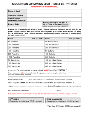 Fillable Online MODERNIAN SWIMMING CLUB - MEET ENTRY FORM Fax Email ...