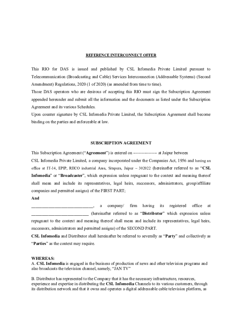 Fillable Online reference interconnect offer (rio) for digital addressable ... Fax Email Print ...