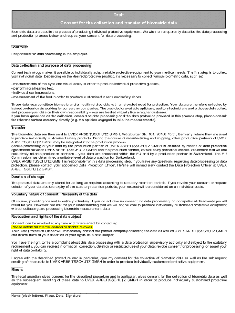 Fillable Online Draft Consent for the collection and transfer of ...