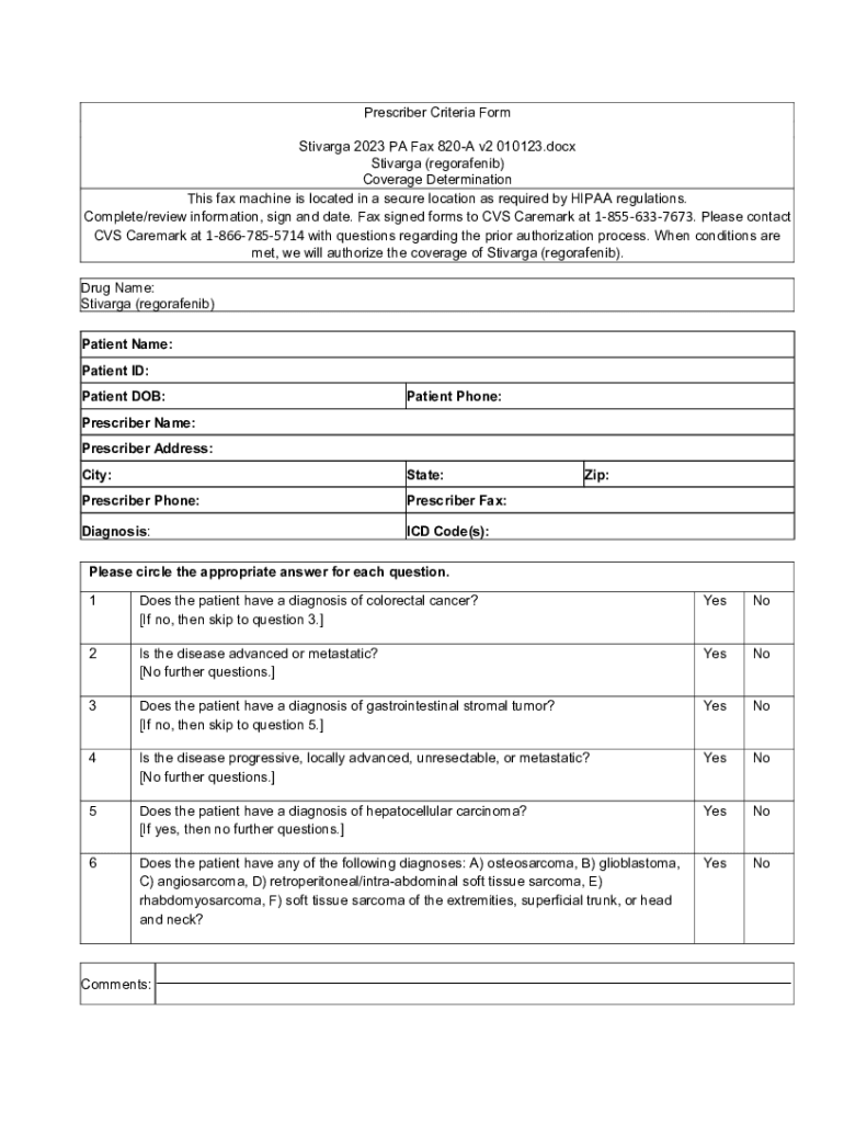 Fillable Online Stivarga (regorafenib) - Prior Authorization ...
