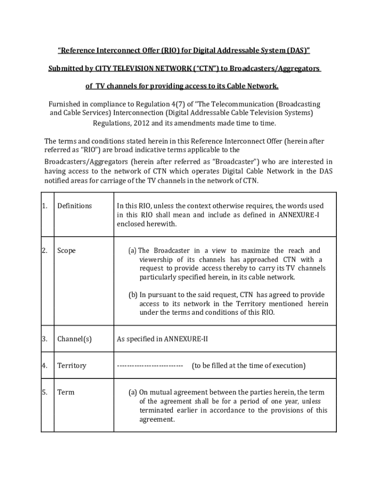 Fillable Online reference interconnect offer for carriage of channels on Fax Email Print - pdfFiller