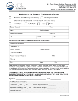 Fillable Online Police Records RequestsGolden Police Department Fax ...